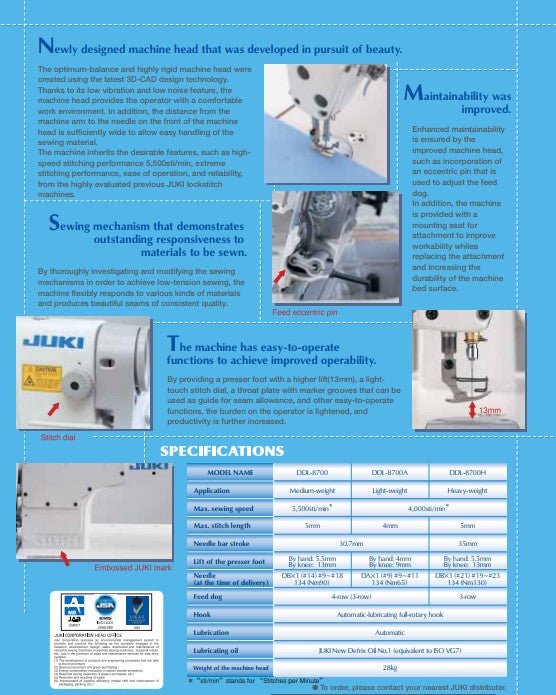 Juki DDL-8700 Single Needle Lockstitch Machine (Complete Set) – My Sewing Mall